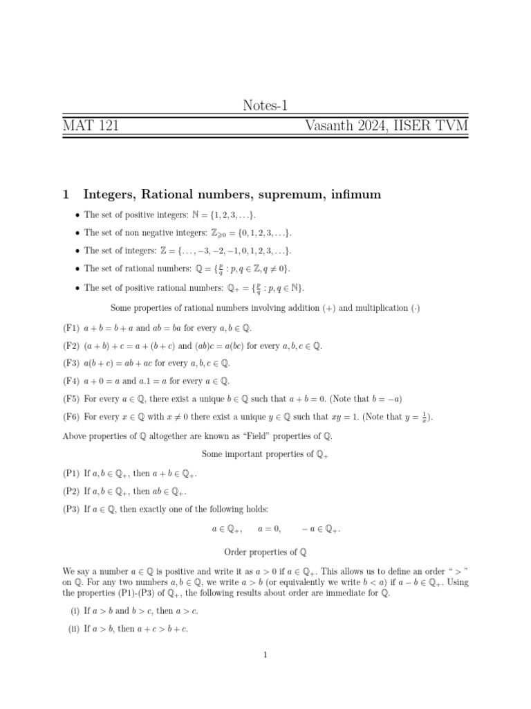 MAT_121_Class_Notes_Vasanth_2024 | PDF | Mathematics | Mathematical Objects