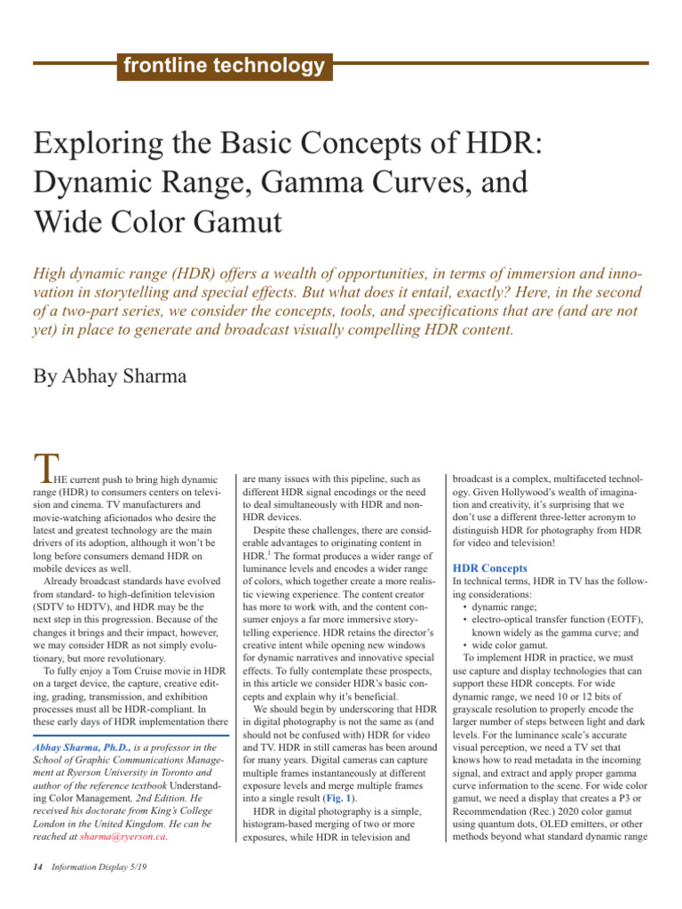 Basic Concepts of HDR Dynamic Range Gamma Curves and Wide Color | PDF | Artistic Techniques ...