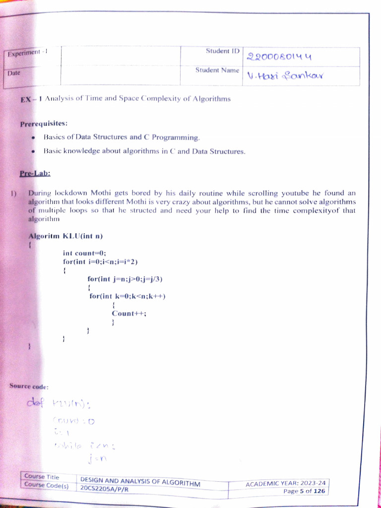 DAA- Work Book | PDF