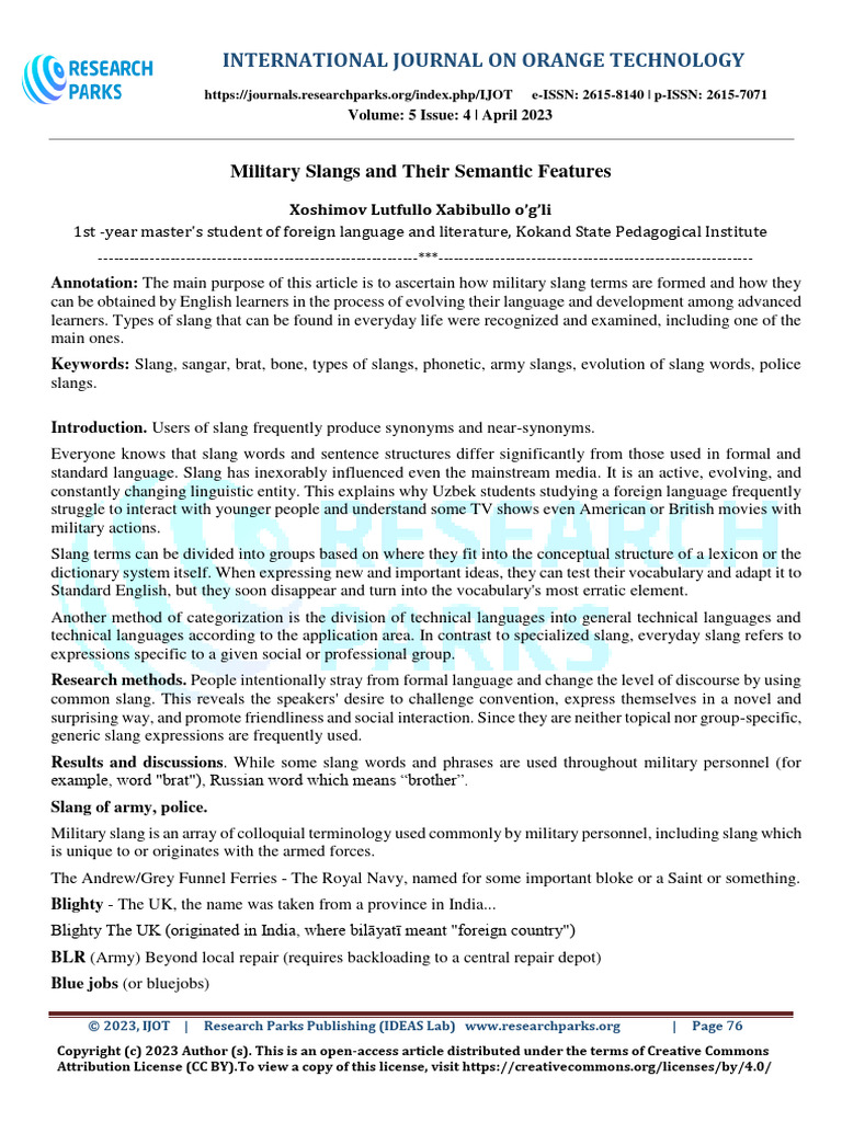 Military Slangs and Their Semantic Features | PDF | Slang | Jargon