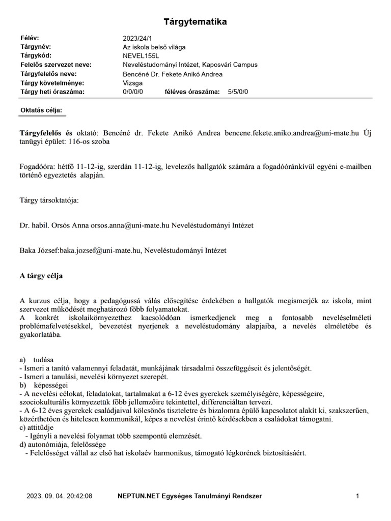 Az Iskola Belső Világa | PDF