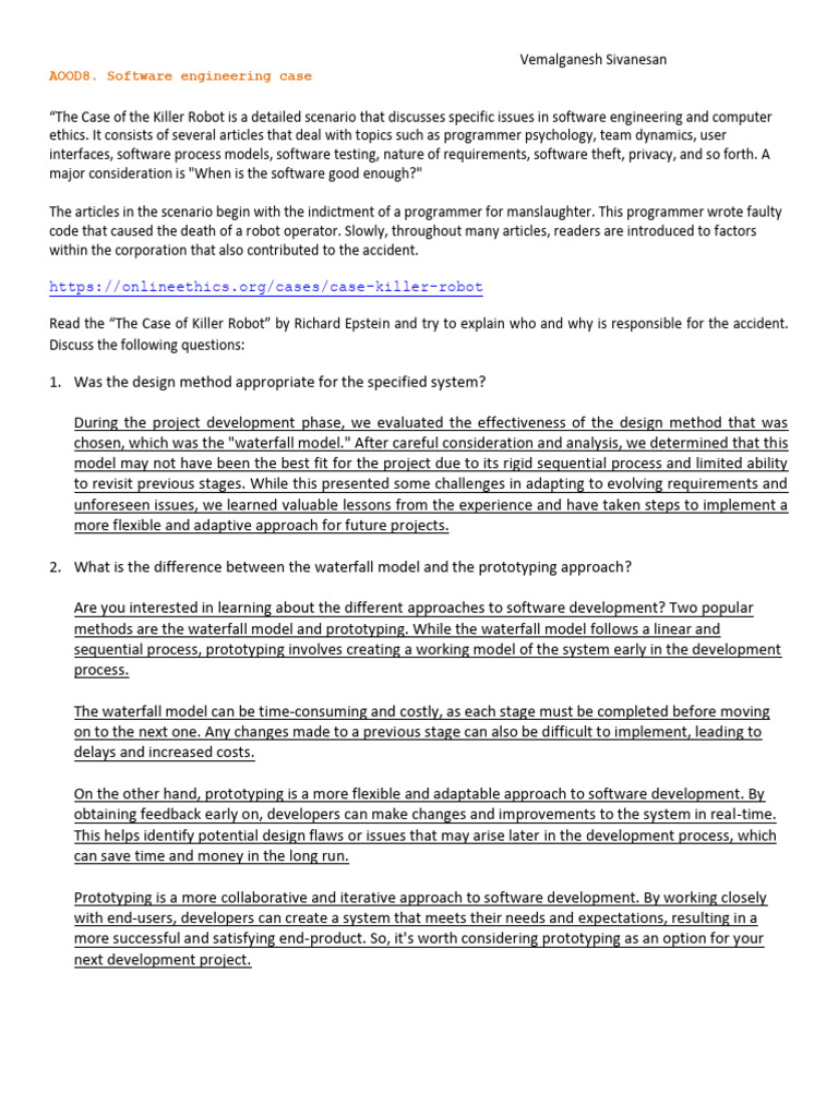 Aood Exercise The Case of The Killer Robot Vemalganesh | Download Free PDF | Software ...