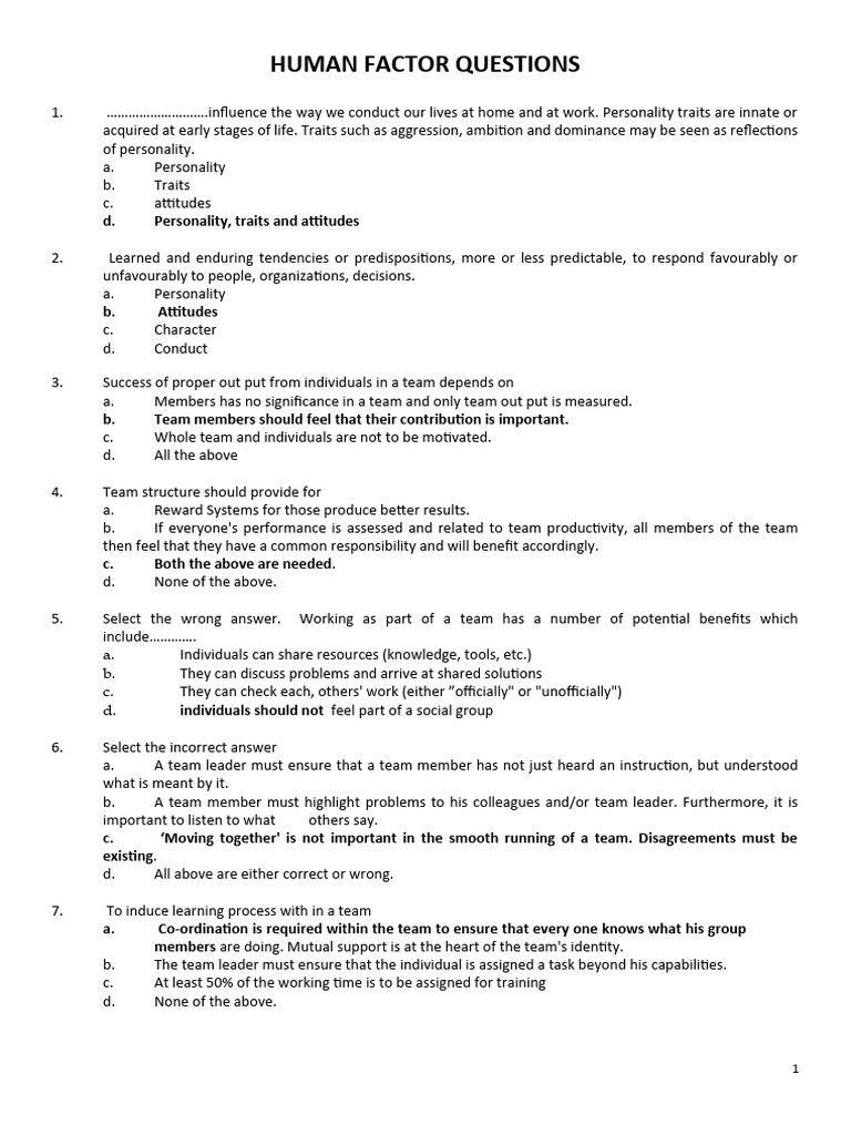 Human Factor Questions-250 With Answer.9.5.12. | PDF | Stress (Biology ...