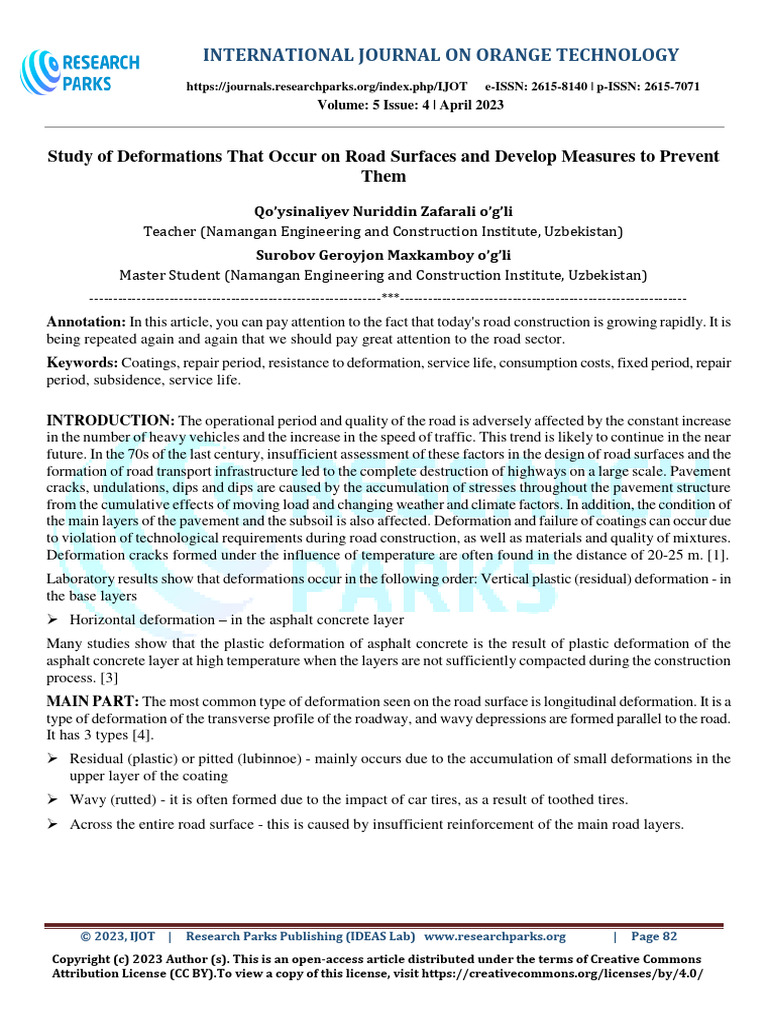 Study of Deformations That Occur On Road Surfaces and Develop Measures To Prevent Them | PDF ...
