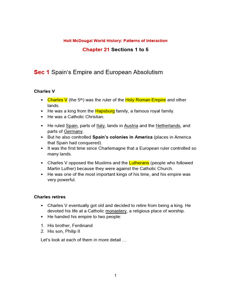 Chapter 21 Student Notes - Holt Mcdougal World History Patterns of ...