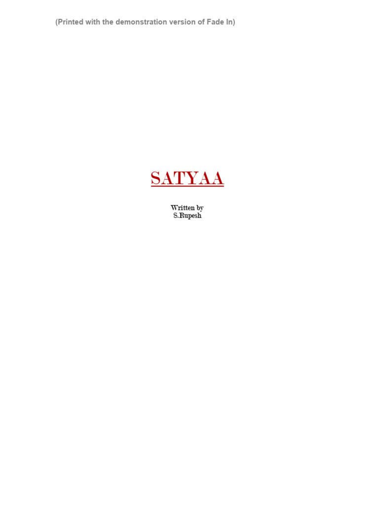 Satyaa (It Contains Up To Only Title Card of The Movie) | PDF