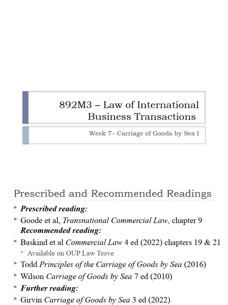 892M3 - IBT - Lecture Week 7 2023 | PDF | Bill Of Lading | Freight Transport