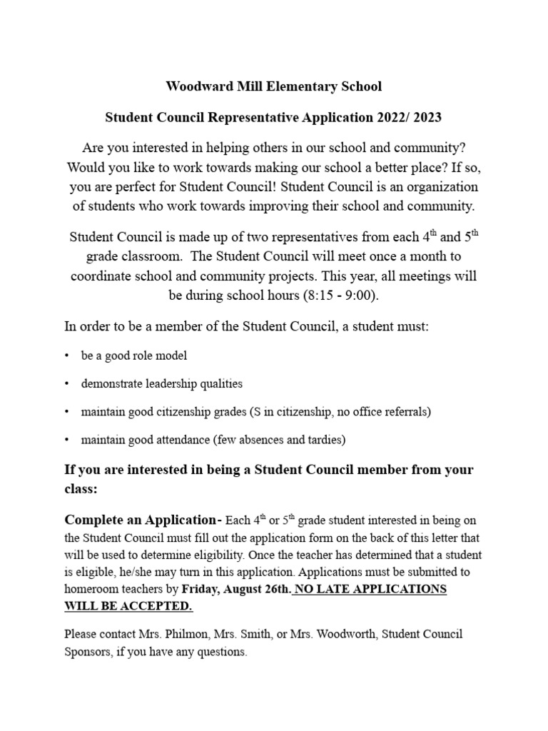 Student Council Representative Application | PDF | Learning