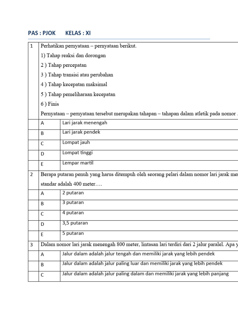 Soal Pas Pjok Kelas Xi 2023 - 2024 | PDF