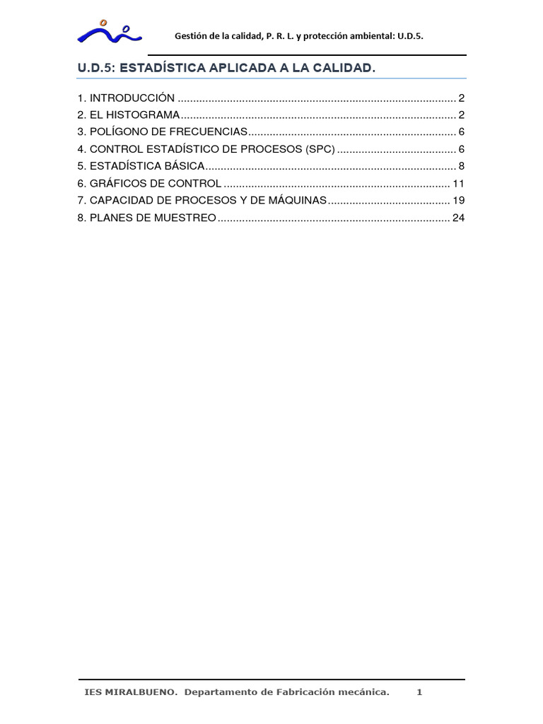 UD5 CALIDAD Estadística Aplicada A La Calidad | PDF | Histograma | Calidad (comercial)
