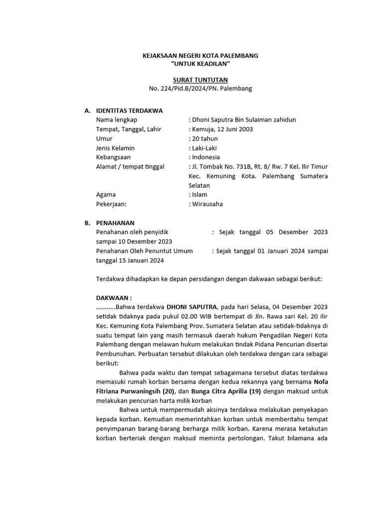 Surat Tuntutan PLKH Pidana | PDF