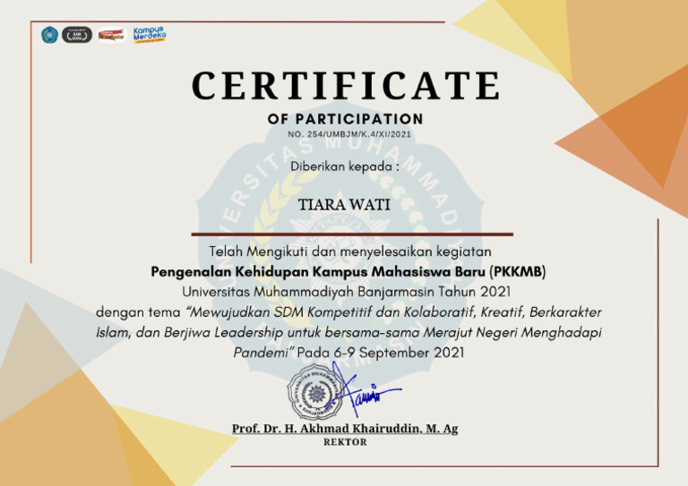 Sertifikat PKKMB UMB 2021 | PDF
