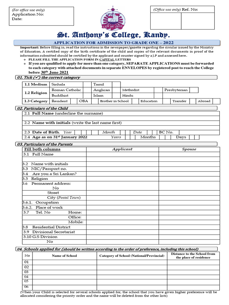 Grade 1 Admission Documents 2022 | PDF