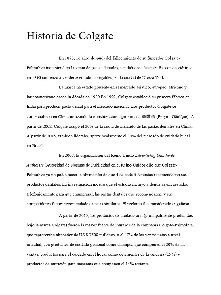 Historia de Colgate y su evolución | PDF | Productos de higiene ...