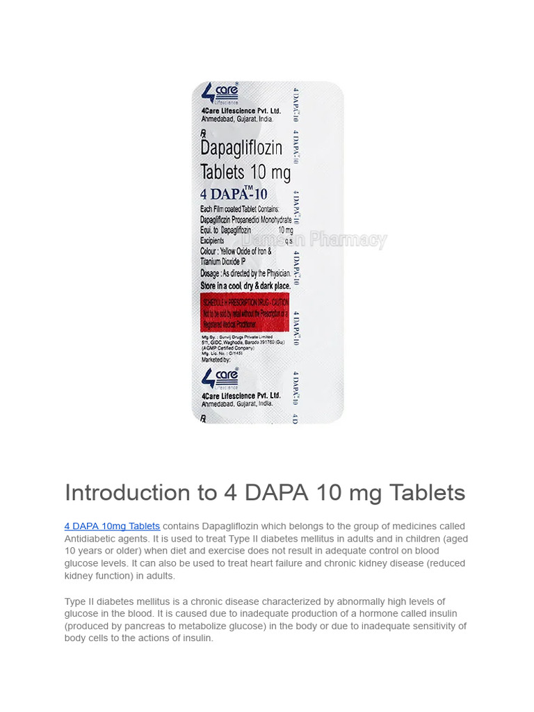 4 DAPA 10mg Tablets | PDF | Diabetes | Hypoglycemia