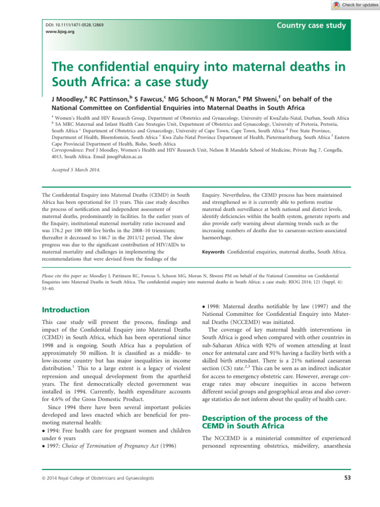 BJOG - 2014 - Moodley - The Confidential Enquiry Into Maternal Deaths ...
