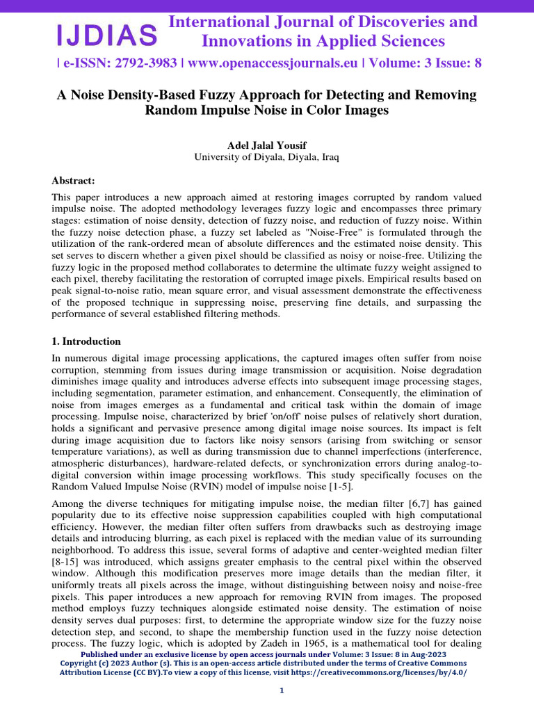 A Noise Density-Based Fuzzy Approach For Detecting and Removing Random Impulse Noise in Color ...