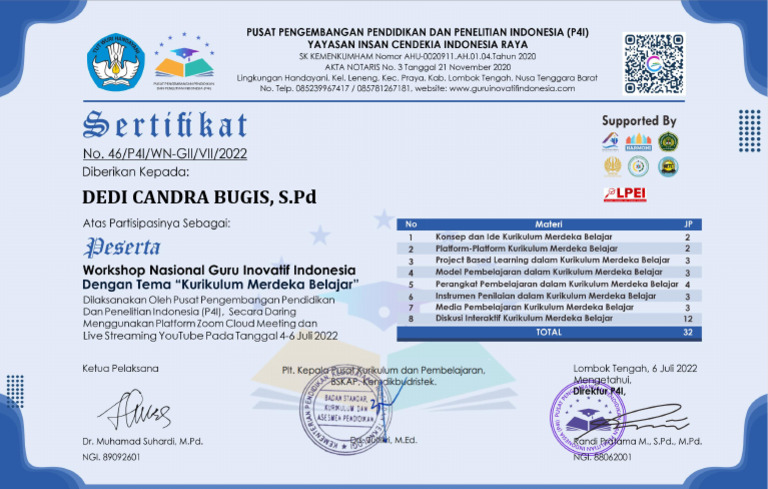 Sertifikat Guru Inovatif | PDF
