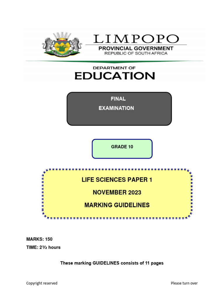 LFSC Grade 10 P1 Memo Eng Final | PDF | Digestion | Epithelium