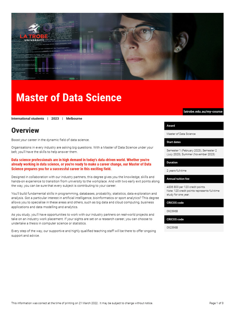 Master of Data Science Melbourne 2023 LTU | PDF