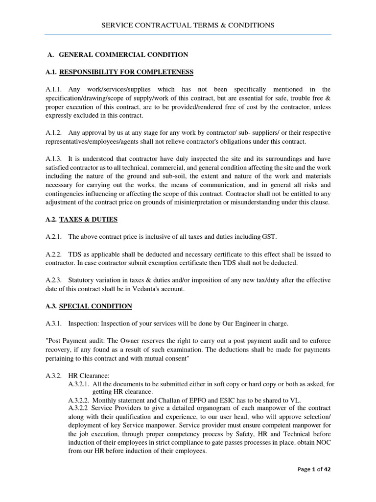 Service Contract Terms and Condition Final | PDF | Employment | Crane ...