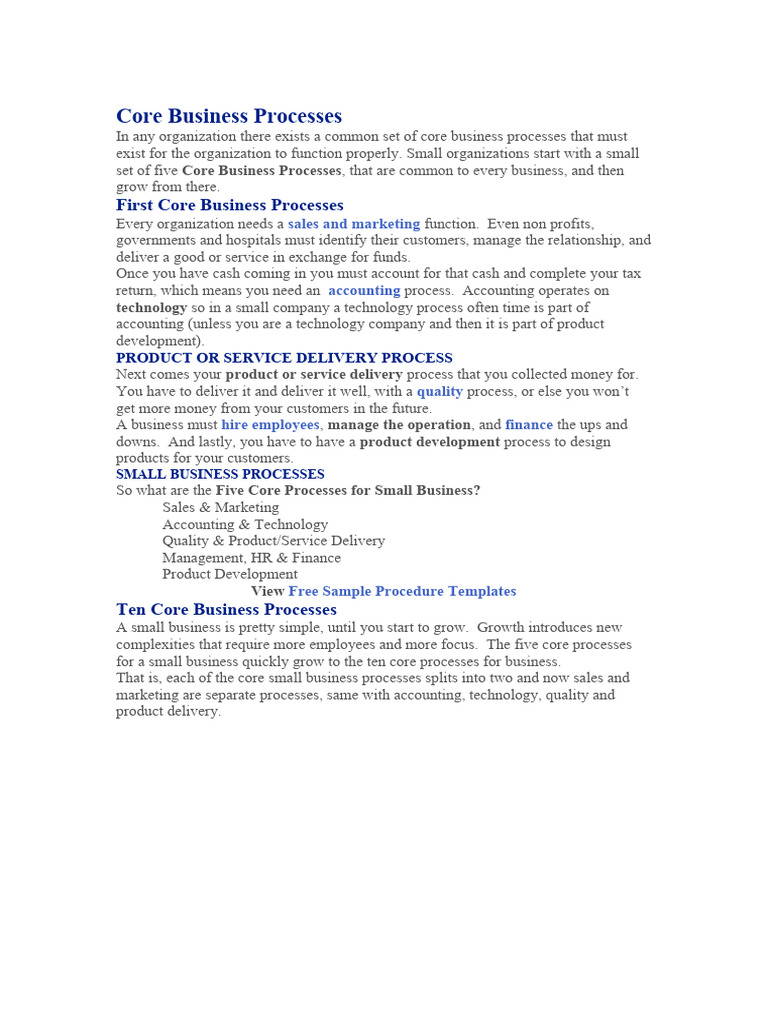 Core Business Processes | PDF | Business Process | Business