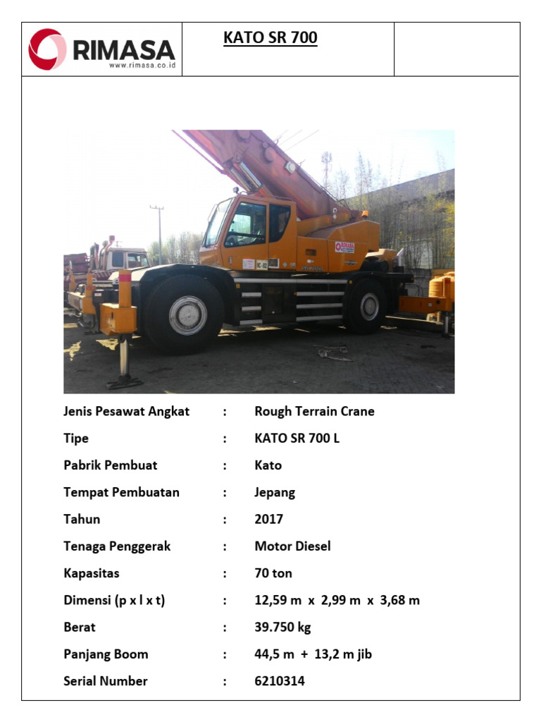 Kato SR 700L Rough Terrain Crane Specs | PDF | Crane (Machine ...