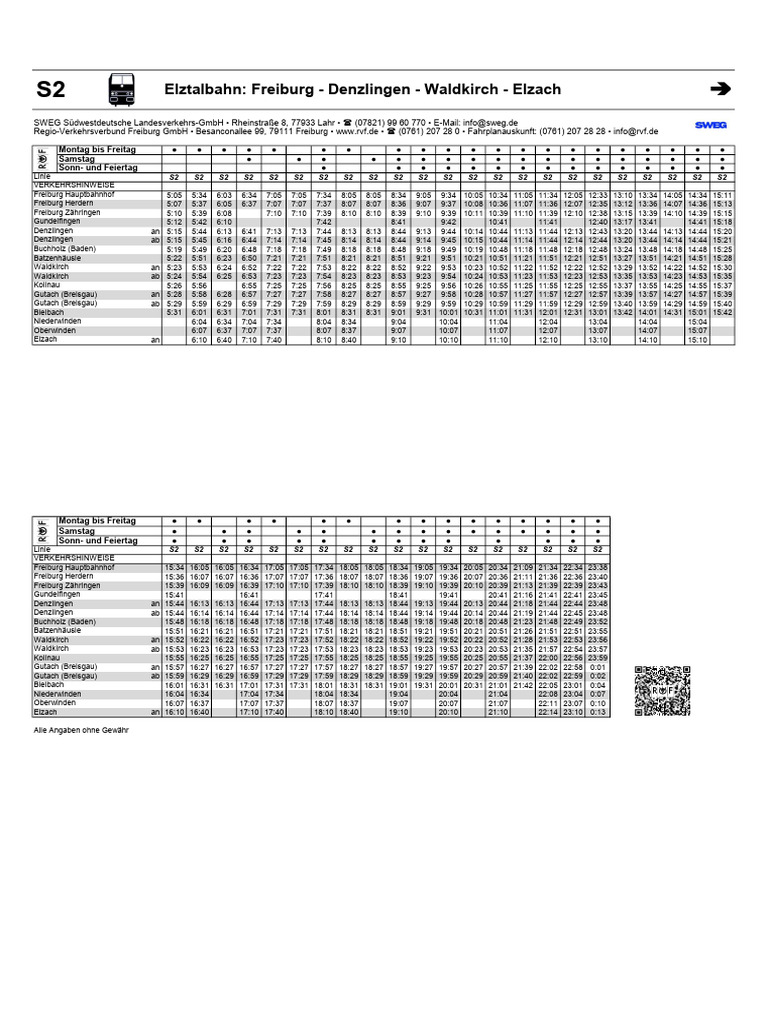 Fahrplan S2 Freiburg Waldkirch Elzach 2023 | PDF