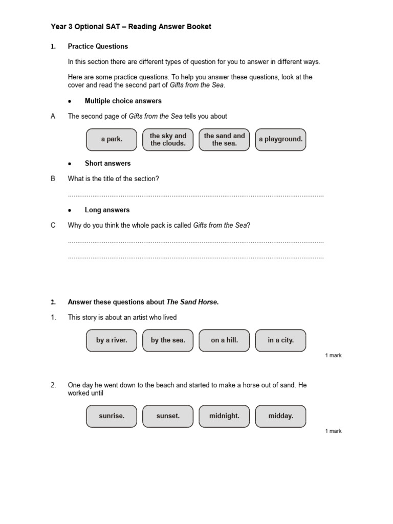 Year 3 SAT Reading Practice Questions | PDF
