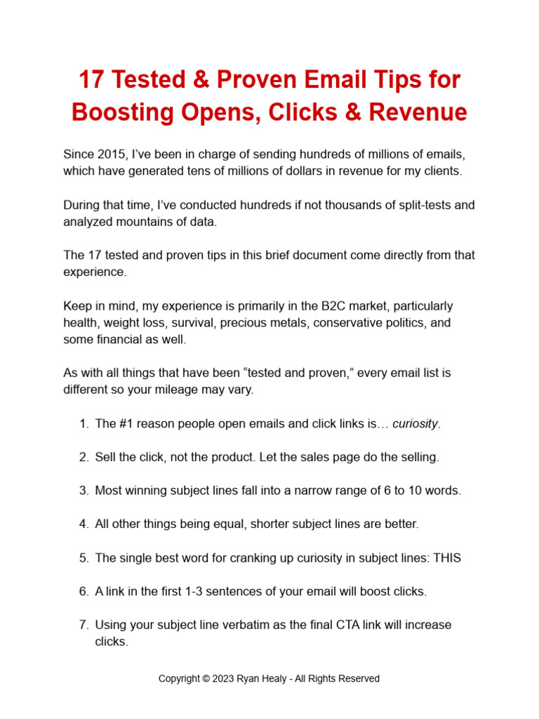 Ryan Healy's 17 Tested & Proven Email Tips | PDF | Human Communication