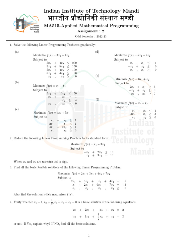 Assignment 2 Pdf Linear Programming Computational Science