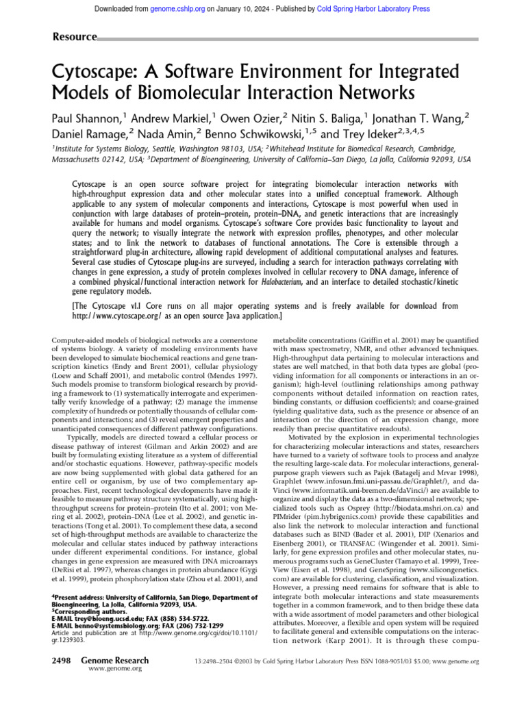 Cytoscape: Integrating Biomolecular Networks | PDF | Protein–Protein ...