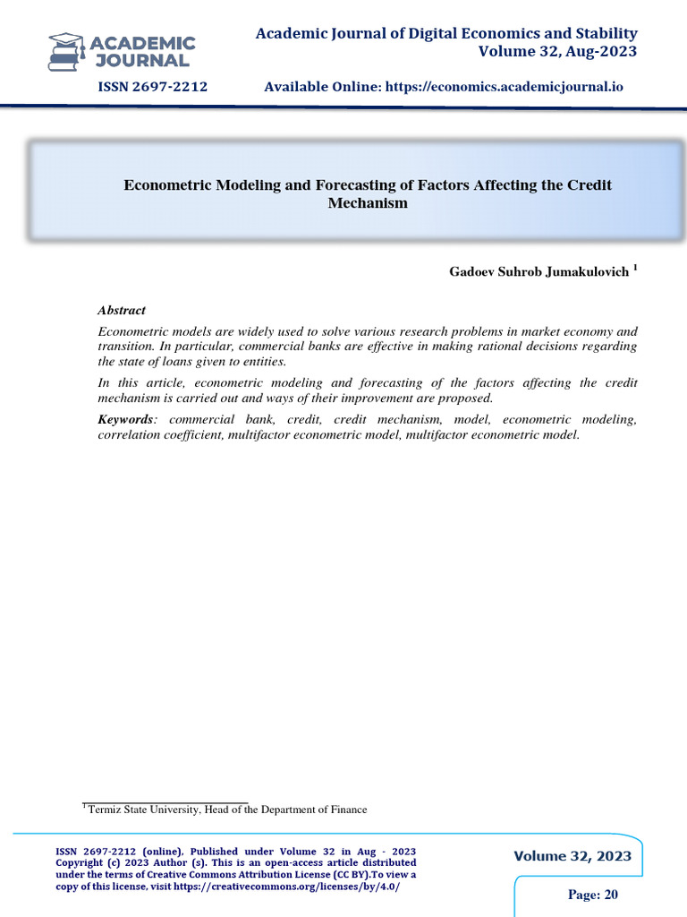 Econometric Modeling and Forecasting of Factors Affecting The Credit ...