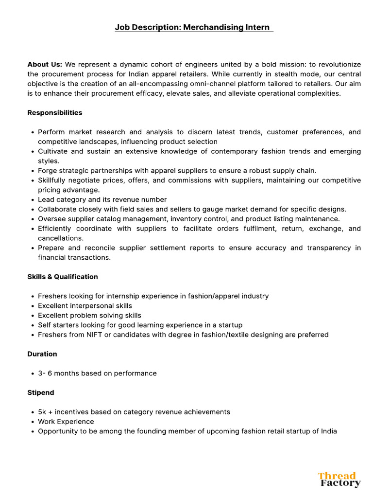 Job Description Merchandising Intern | PDF
