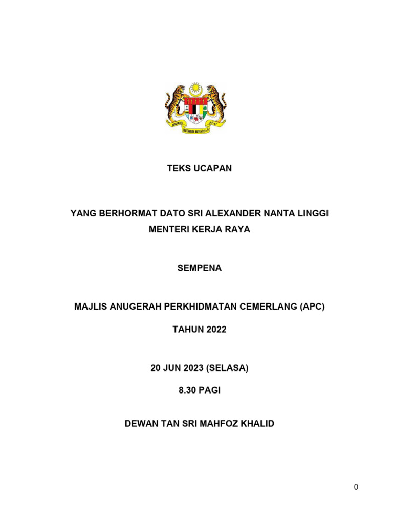 Teks Ucapan_YBM_Majlis Anugerah Perkhidmatan Cemerlang KKR 2022 | PDF