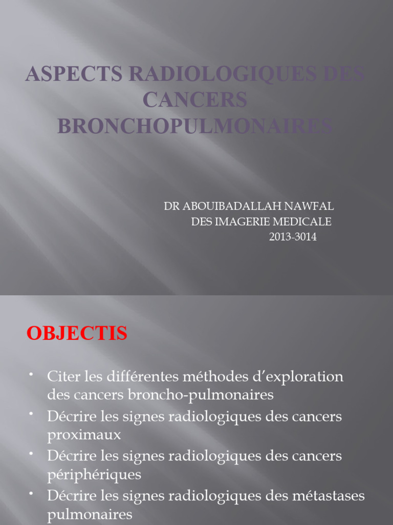 ASPECTS RADIOLOGIQUES DES CANCERS BRONCHOPULMONAIRES [Enregistrement ...