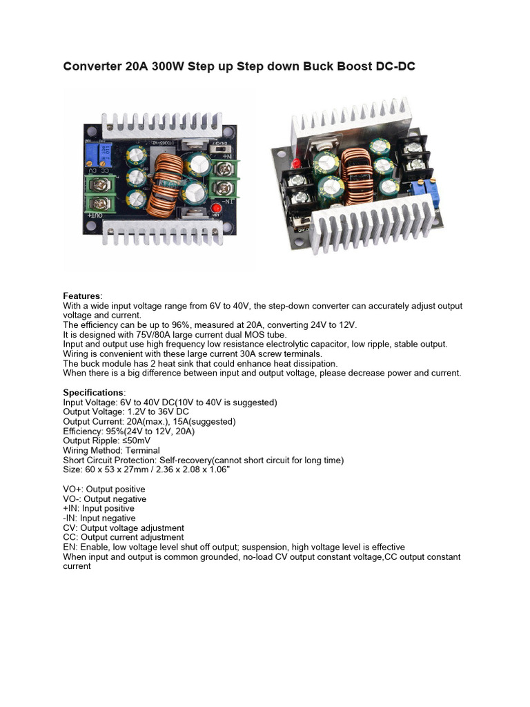 Converter 20A 300W Step Up Step Down Buck Boost DC-DC | PDF | Science ...