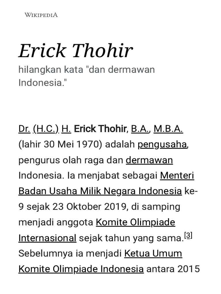 Erick Thohir: Hilangkan Kata "Dan Dermawan Indonesia." | PDF