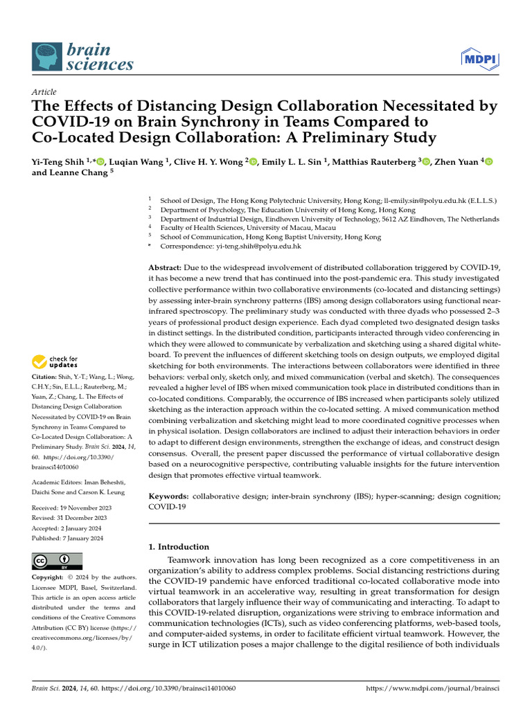 The Effects of Distancing Design Collaboration Necessitated by Covid-19 on Brain Synchrony in ...
