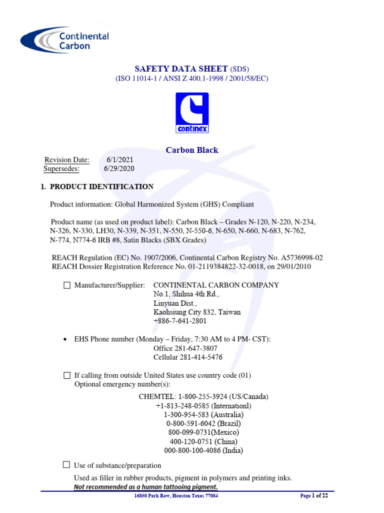 MSDS - Carbon Black - CCC - Taiwan | PDF