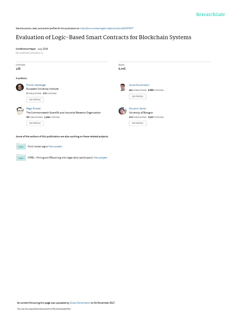 Evaluation of Logic-Based Smart Contracts For Blockchain Systems | PDF | License | Inference