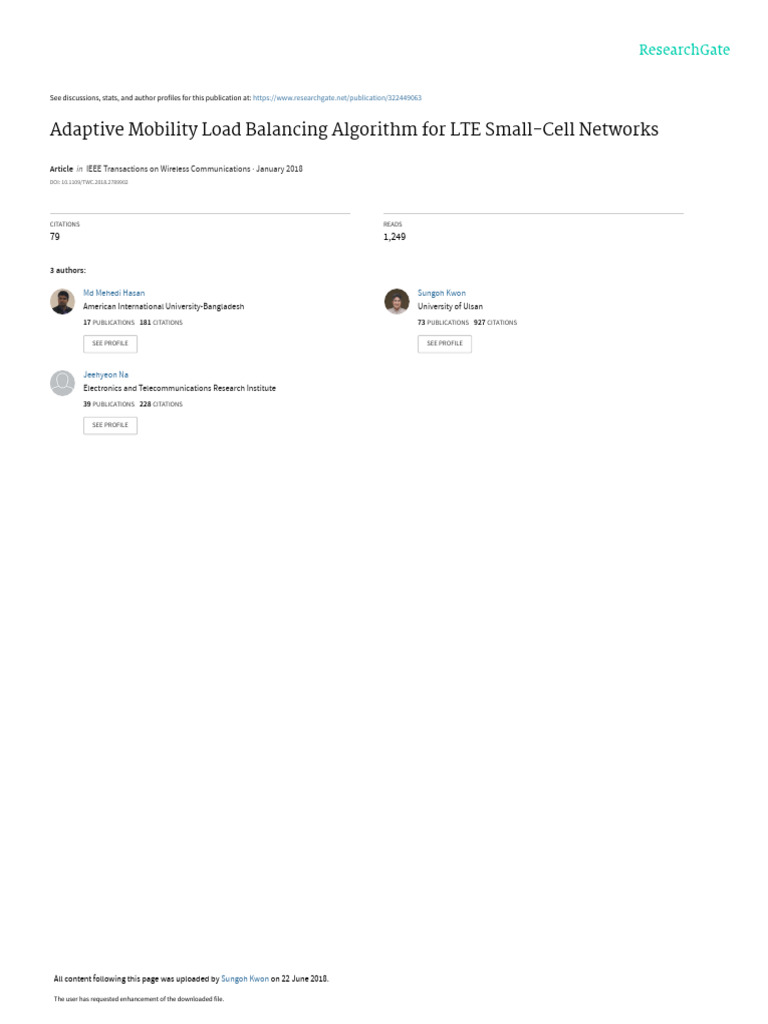 Adaptive Mobility Load Balancing LTE | PDF | Load Balancing (Computing) | Quality Of Service