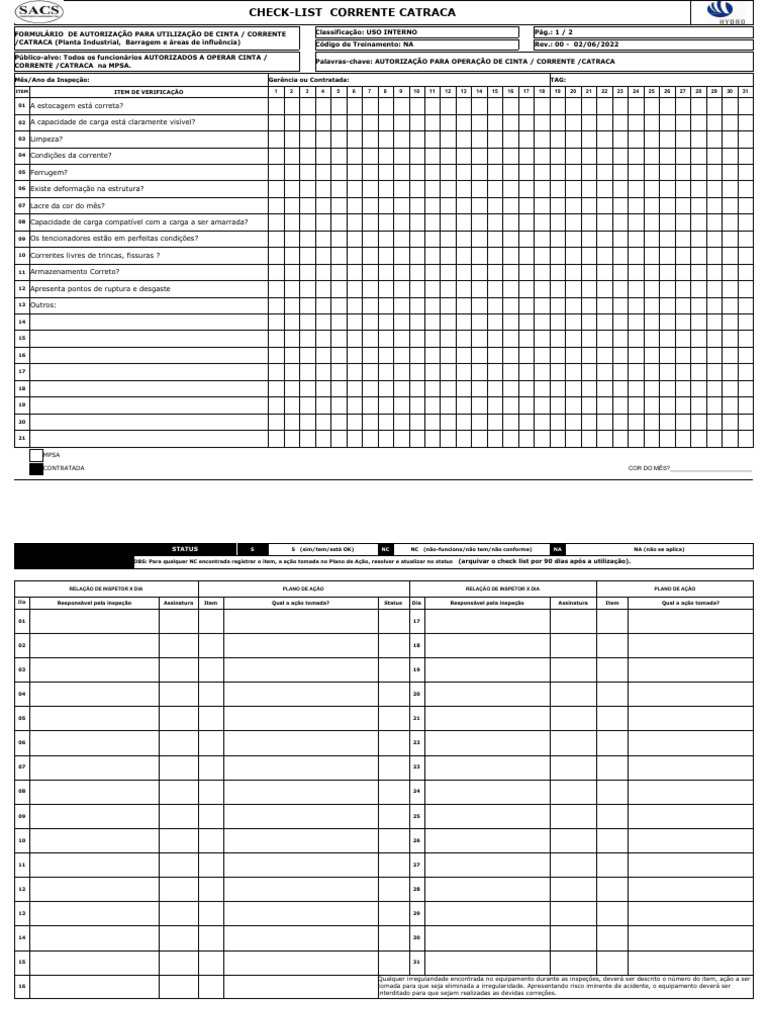 Check List de Cinta Corrente Catraca | PDF