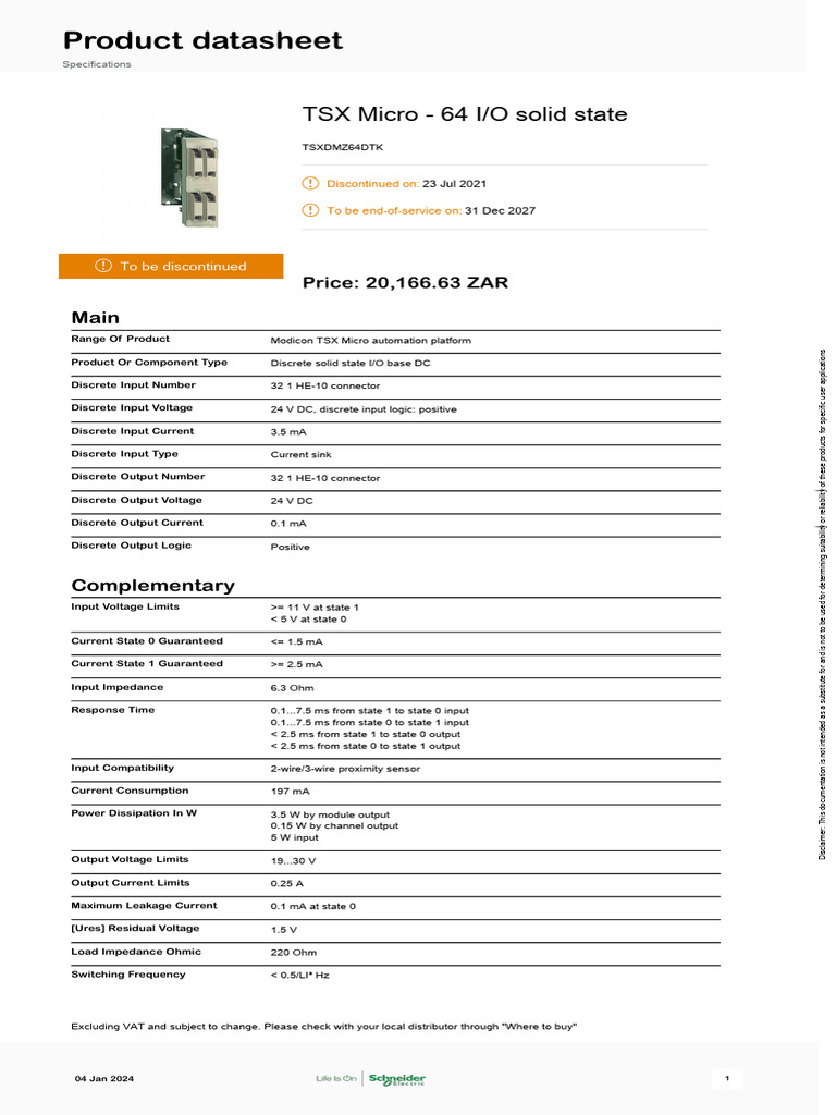 Schneider Electric - Modicon-TSX-Micro - TSXDMZ64DTK | PDF | Programmable Logic Controller ...