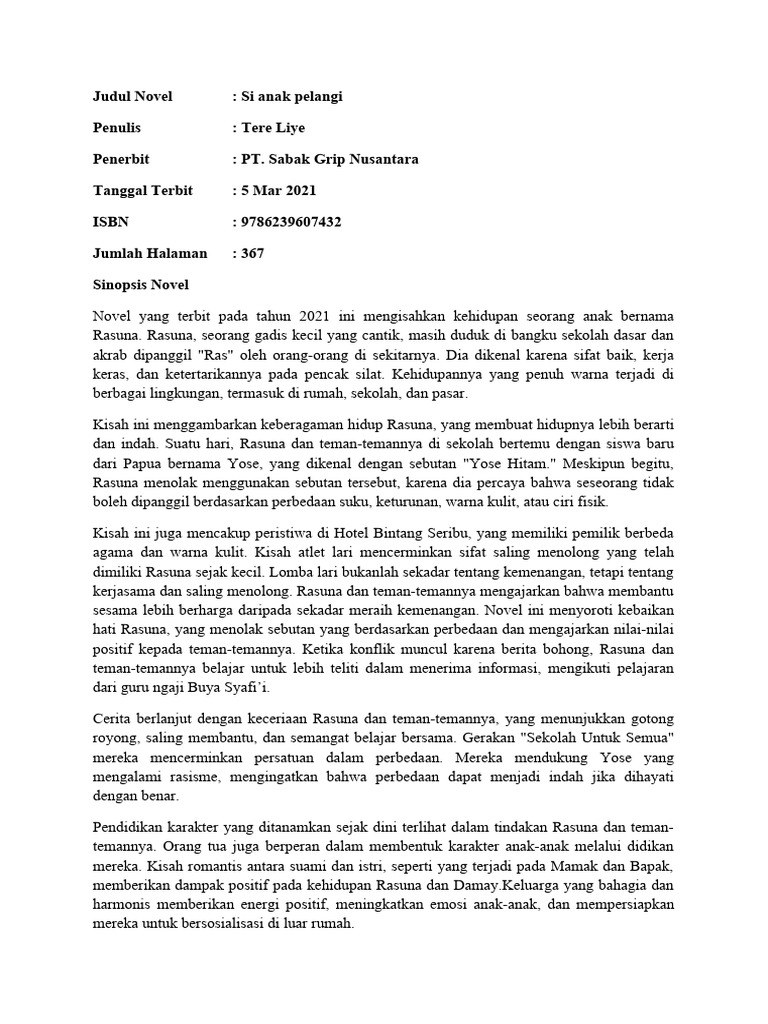 Analisis Novel Si Anak Pelangi | PDF