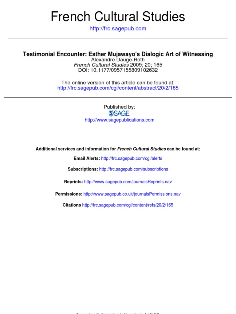 French Cultural Studies: Testimonial Encounter: Esther Mujawayo's ...