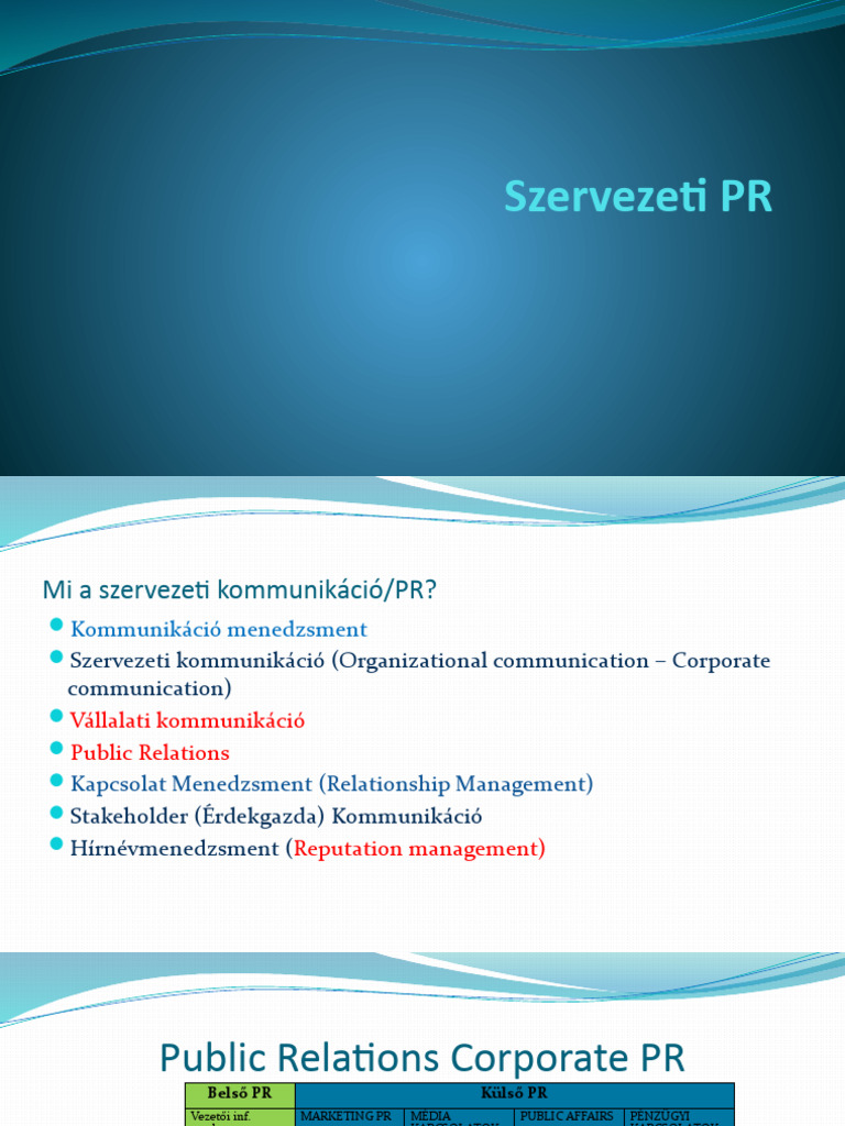 Szervezeti PR Diák | PDF