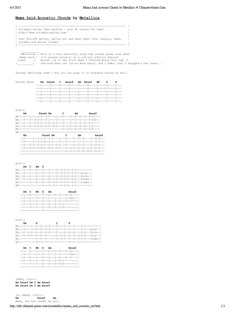 Mama Said Acoustic Chords by Metallica at Ultimate-Guitar | PDF