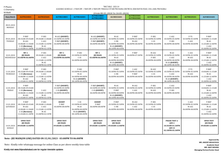 Time Table for 2023-24 Senior Batch-3 | PDF
