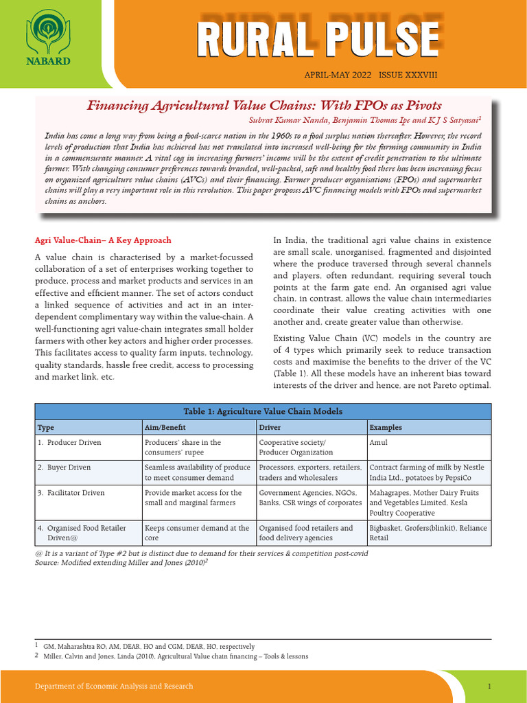 Financing Agricultural Value Chains With Fpos As Pivots Pdf Value
